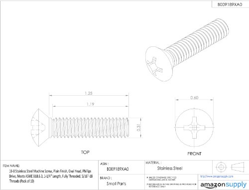 Small Parts 18-8 Stainless Steel Machine Screw, Plain Finish, Oval Head, Phillips Drive, Meets ASME B18.6.3, 2-1/2" Length, Partially Threaded, 1/4"-20 UNC Threads (Pack of 10)