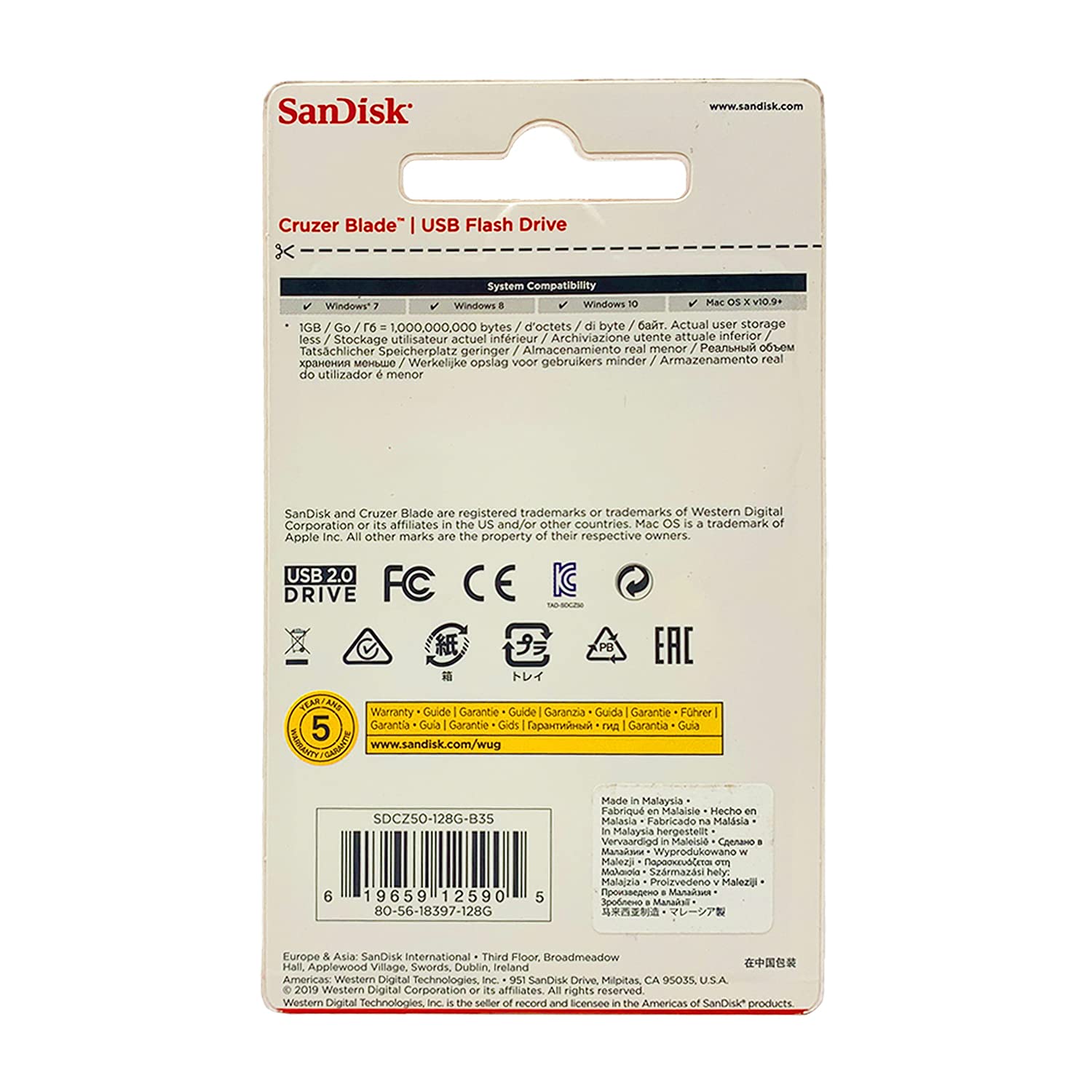 SanDisk Cruzer Blade USB Flash Drive, 128 GB, Black/Red (SDCZ50-128G-A46)