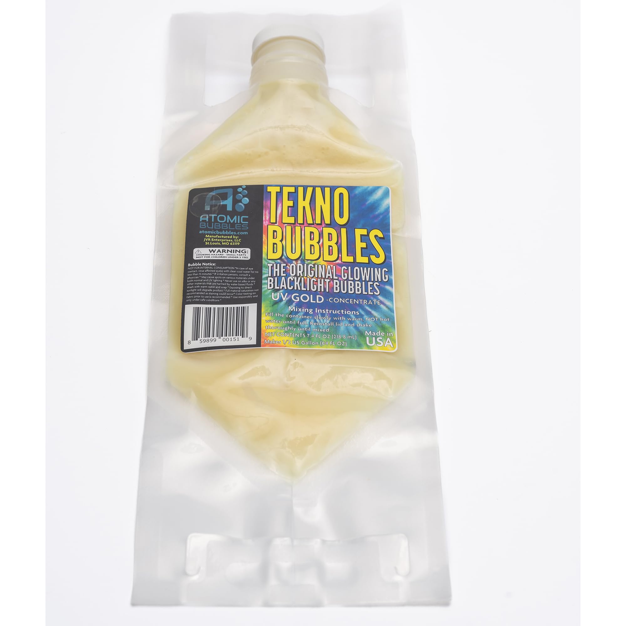 Atomic Bubbles: Tekno Bubbles 64oz Smart Pouch Refill - Gold - UV Blacklight Glow Bubbles, Glow Parties, Indoor & Outdoor, Safe for Kids, Non-Toxic