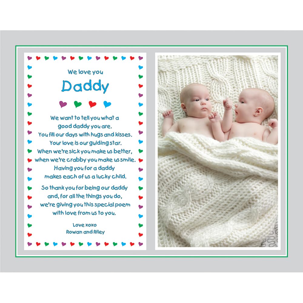 Poetry Gifts Daddy From Twins or Children for Valentine's Day or Birthday, 8x10 Inch Print Personalized with Names and Photo