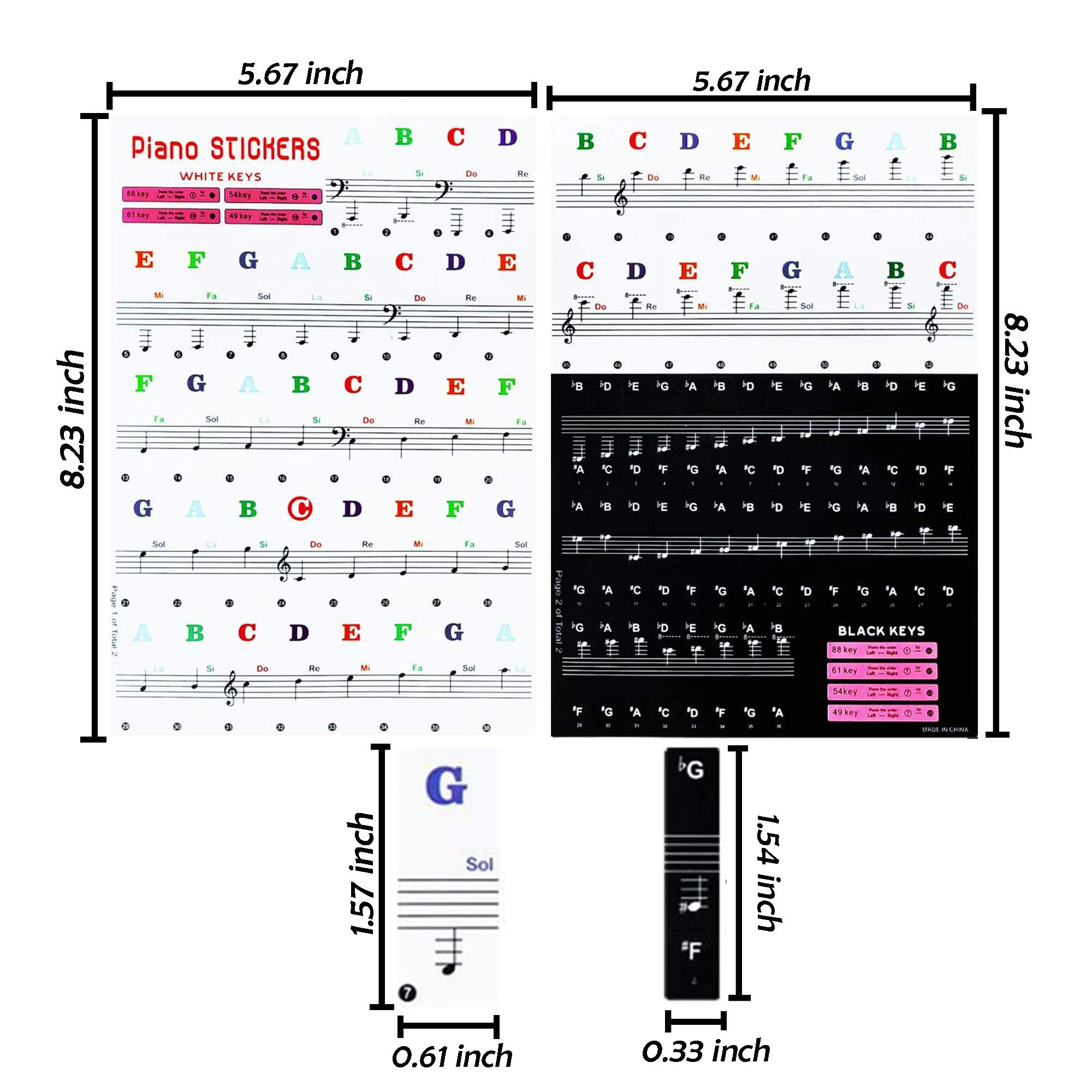 Piano Keyboard Stickers for 88/61/ 54/49 Key,Removable Piano Keyboard Letters for Beginners and Kids