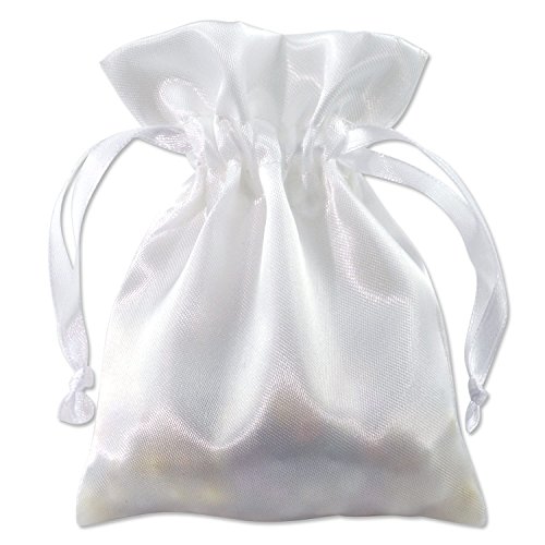 Satin Jewelry Gift Pouches 3x4 White (Package of 10) - Drawstring Gift Bags