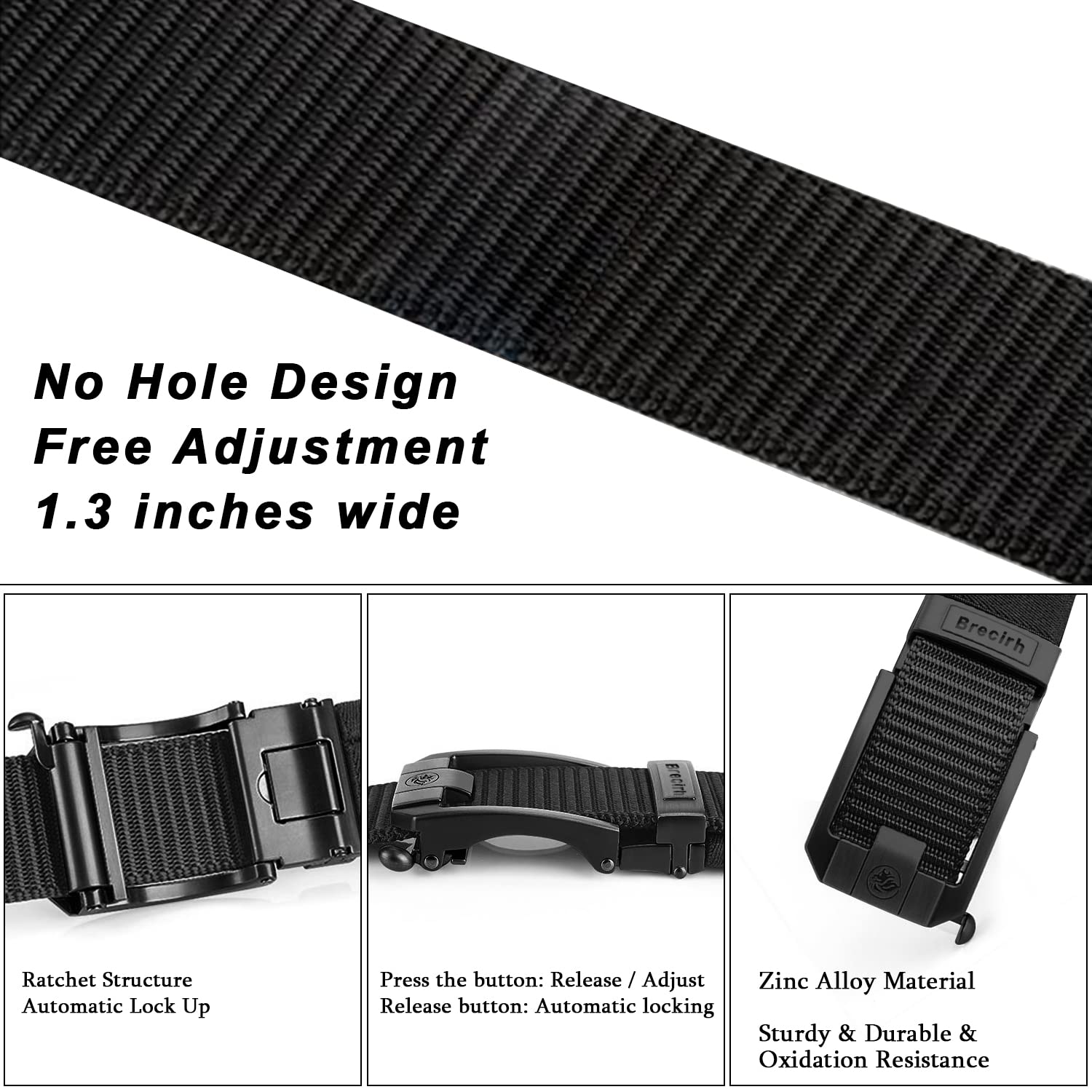 Brecirh Quick Release Tactical Belt Adjustable Tactical Belts for Men 1.5" Mens Belt for Battle Military Edc (RATCHET, M)
