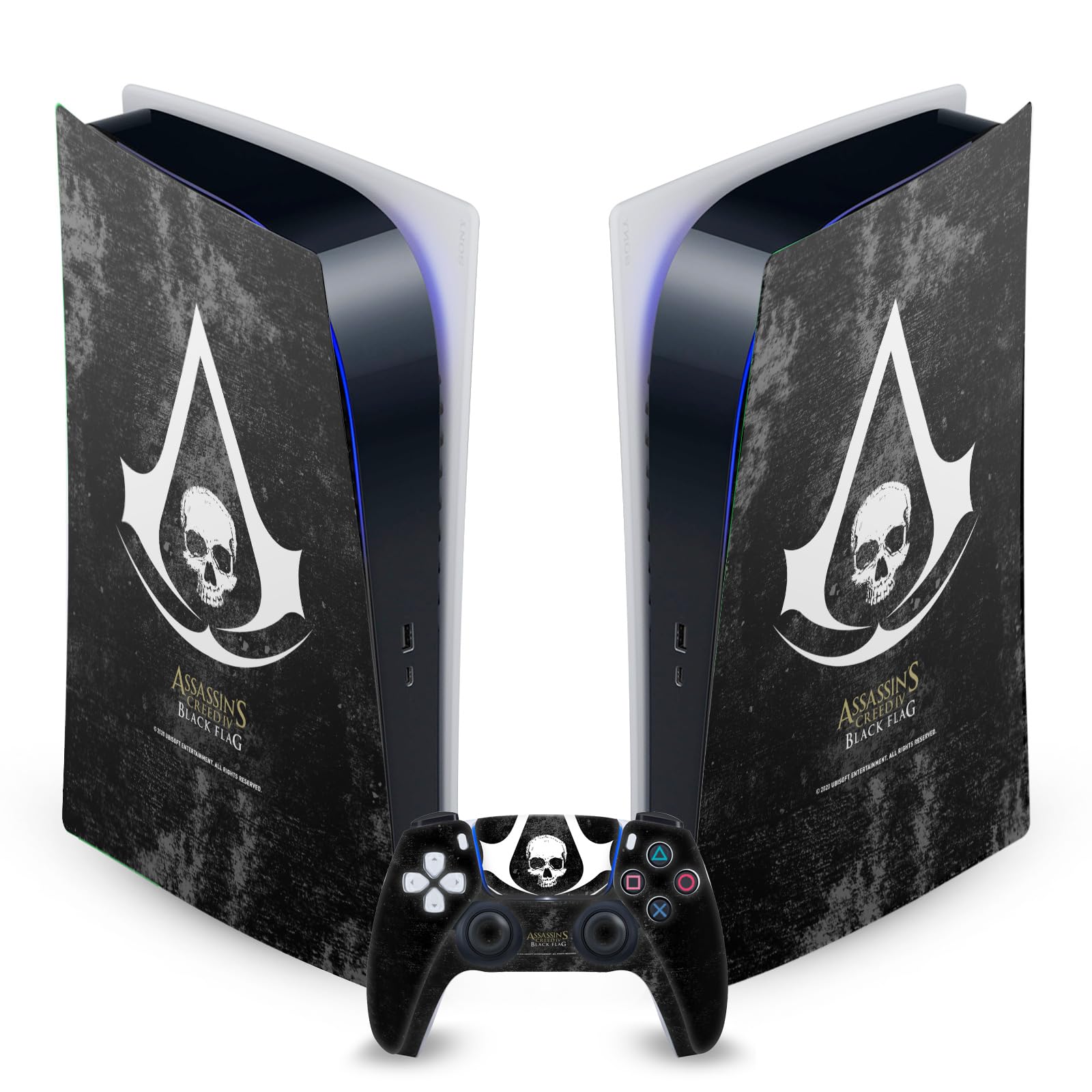 Head Case Designs Officially Licensed Assassin's Creed Grunge Black Flag Logos Vinyl Faceplate Gaming Skin Decal Compatible With Sony PlayStation 5 PS5 Digital Edition Console and DualSense Controller