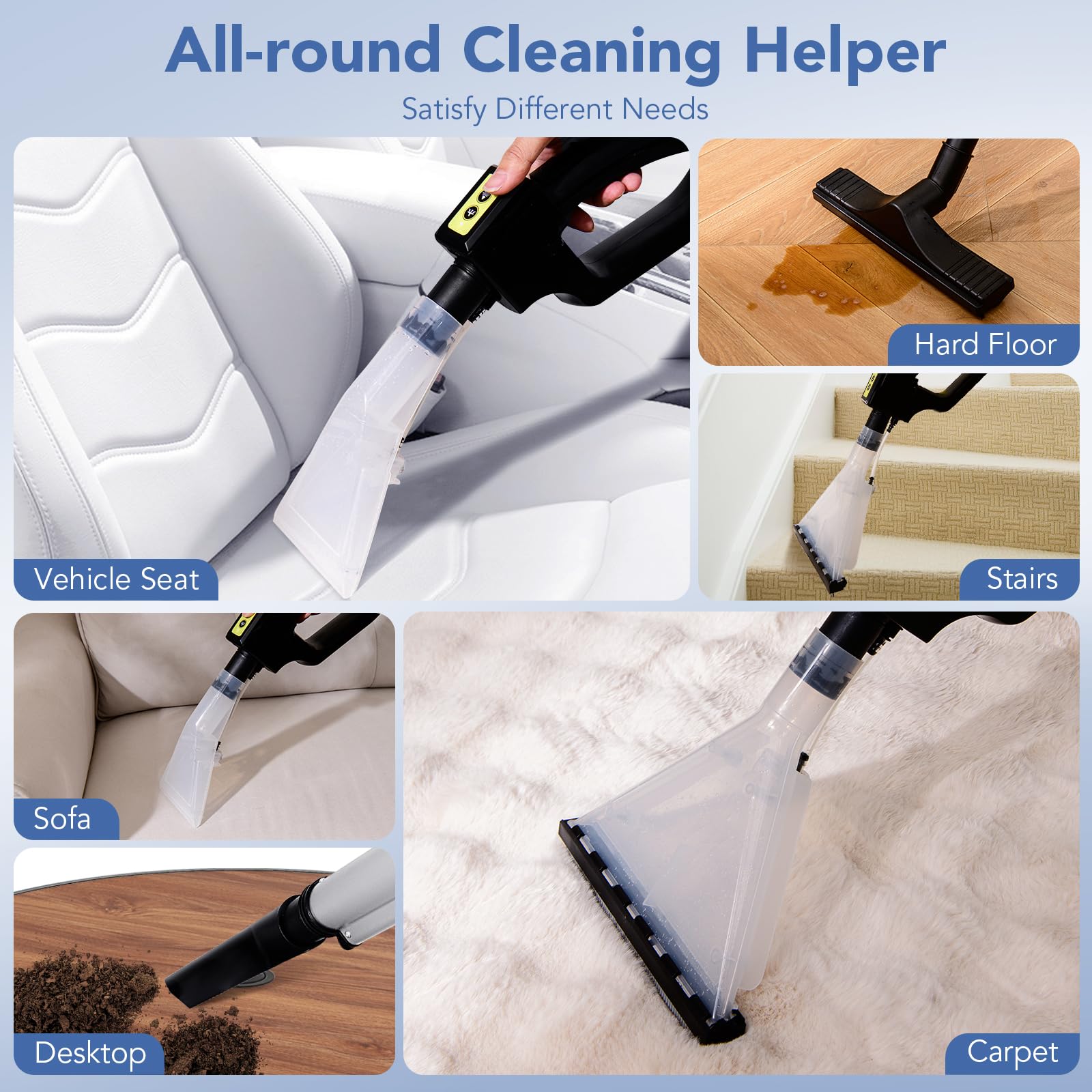 COSTWAY Wet Dry Vacuum Cleaner, 4-in-1 Portable Carpet & Upholstery Cleaner Machine with 5.5 Peak HP & 17 KPA Max Suction, Shampoo Vac Cleaner with Attachments for Floor, Stair, Sofa, Car, Gap