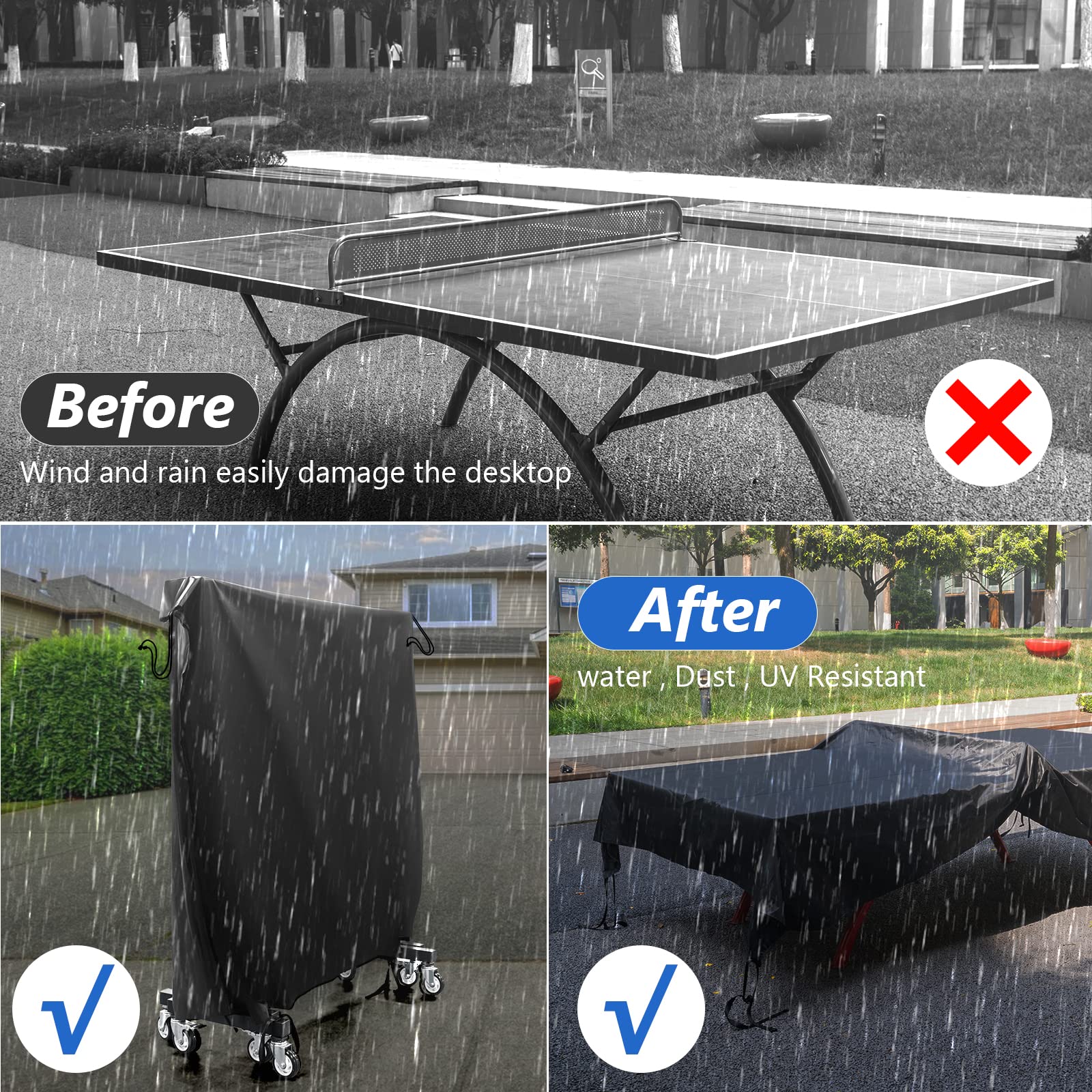 BEILLER Ping Pong Table Cover, Outdoor & Indoor Premium Waterproof Table Tennis Dust Cover Dual Function Fits for Folding Tables & Flat Tables, Expand Size 11.5Γ7.87ft Fits 9x5ft Tables, Black