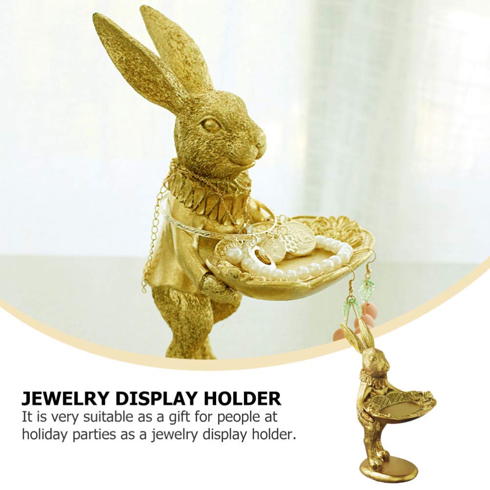 BESTOYARD Retro Jewelry Tray Ring Dish Golden Easter Bunny Figurine Spring Easter Tabletop Decoration Resin Rabbit Statue Jewelry Organizer Trinket Plate for Home