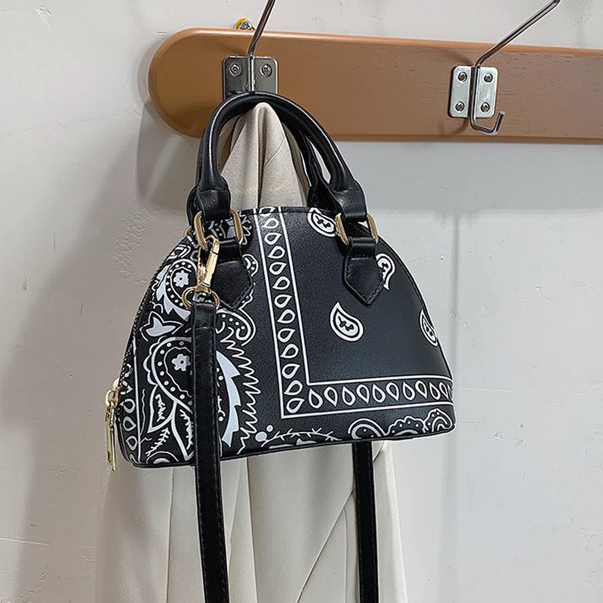 U Scinan Patent Leather Top Handle Tote Bag Mini Zip Around Dome Shoulder Bag Shell Shape Cross Body Handbag Purse Satchel