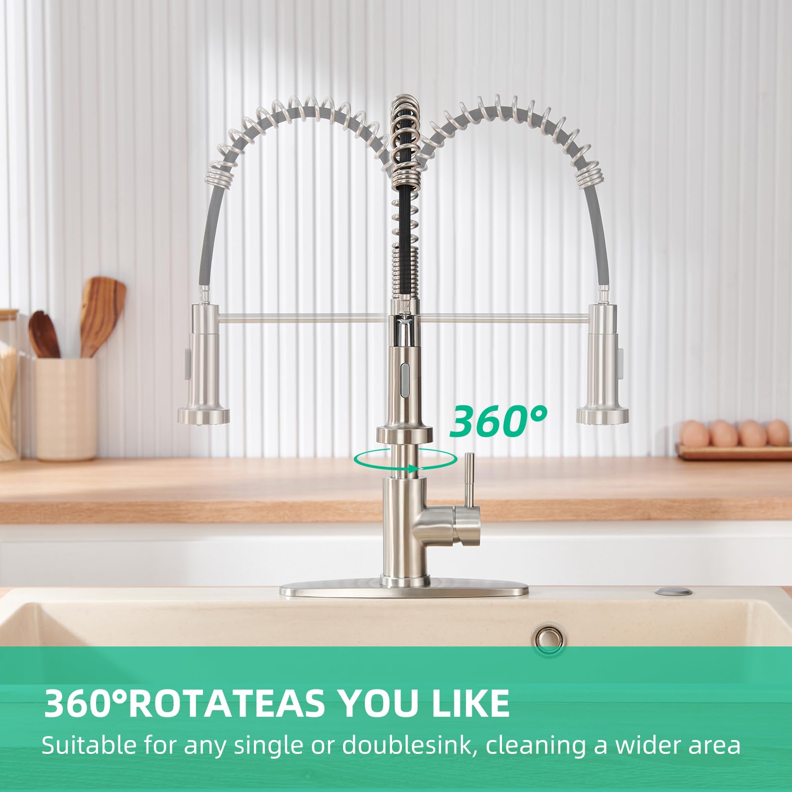 ATPCOLTD Kitchen Sink Faucets, Kitchen faucets with Pull Down Sprayer Stainless Steel Brushed Nickel Single Handle Single Hole Faucet - Sleek and Classic Design for Effortless Kitchen Cleaning