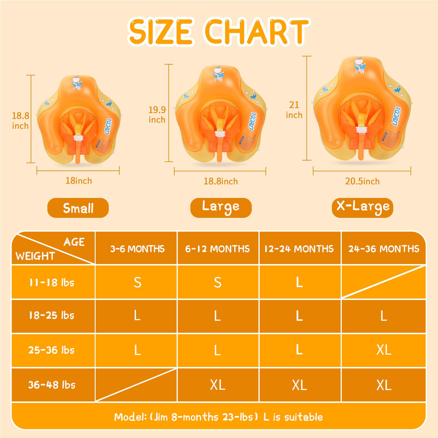 LAYCOL Baby Swimming Float with UPF50+ Sun Canopy Baby Floats for Pool No Flip Overbaby Pool for Baby Age of 3-36 Months