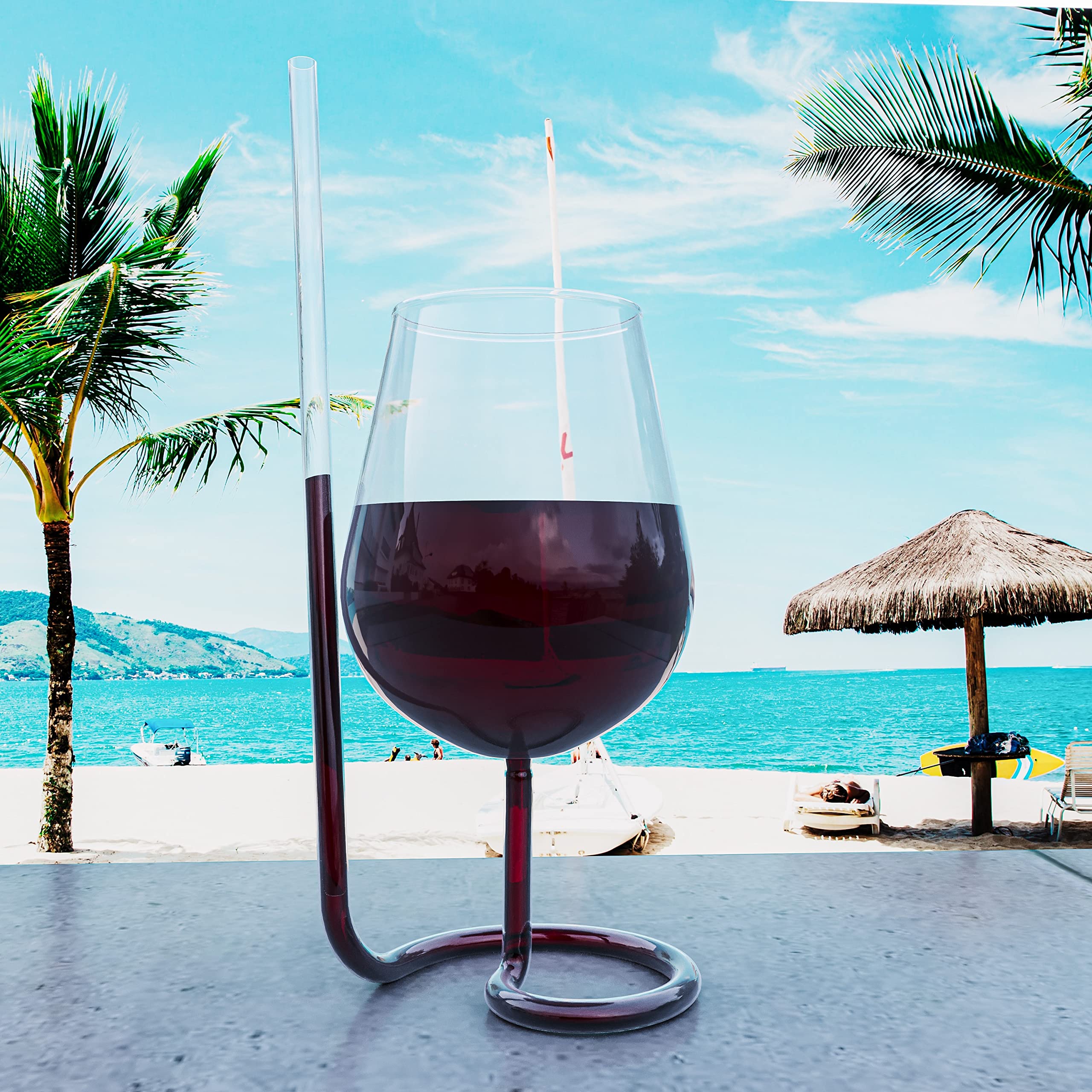 Briller Wine Glass With Straw - 15 oz Unique Wine Glass | Premium | - Large, Handblown, Crystal, Durable - Perfect Wine Gift