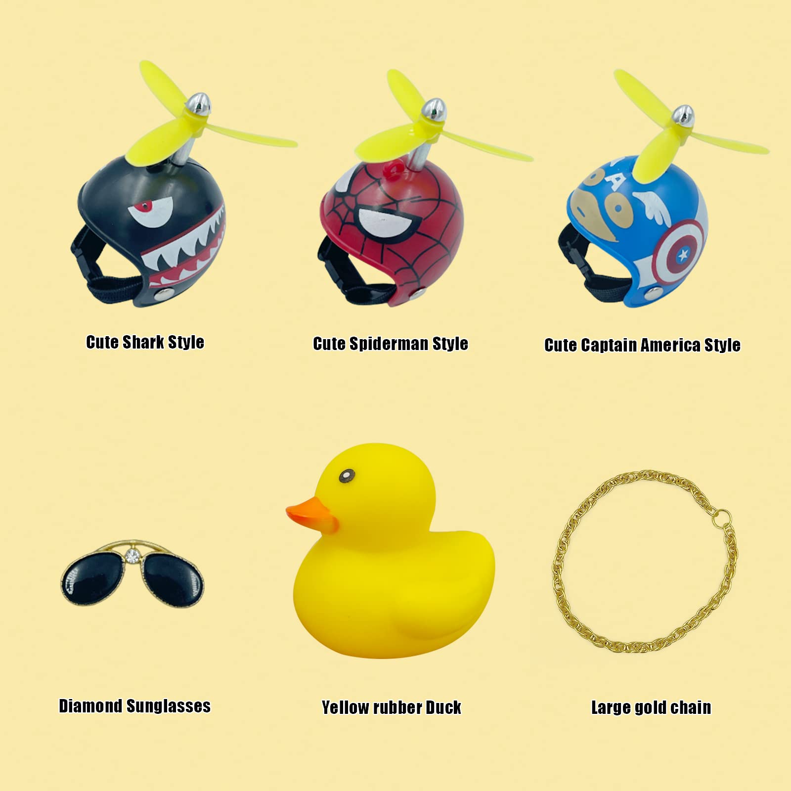 LAYE Car Decoration Rubber Duck Helmet Toys,Yellow Duck Car Dashboard Decorations with Propeller Helmet for Adults, Kids, Women, Men(Spiderman)