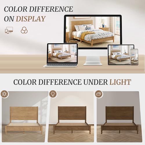 Cozyman Wood Bed Frame, Platform Bed Frame Queen Size with Headboard, No Box Spring Needed, 14 Inch Solid Oak Wood Mattress Foundation, 800Lb Capacity, Easy Assembly, Dark Oak Wood
