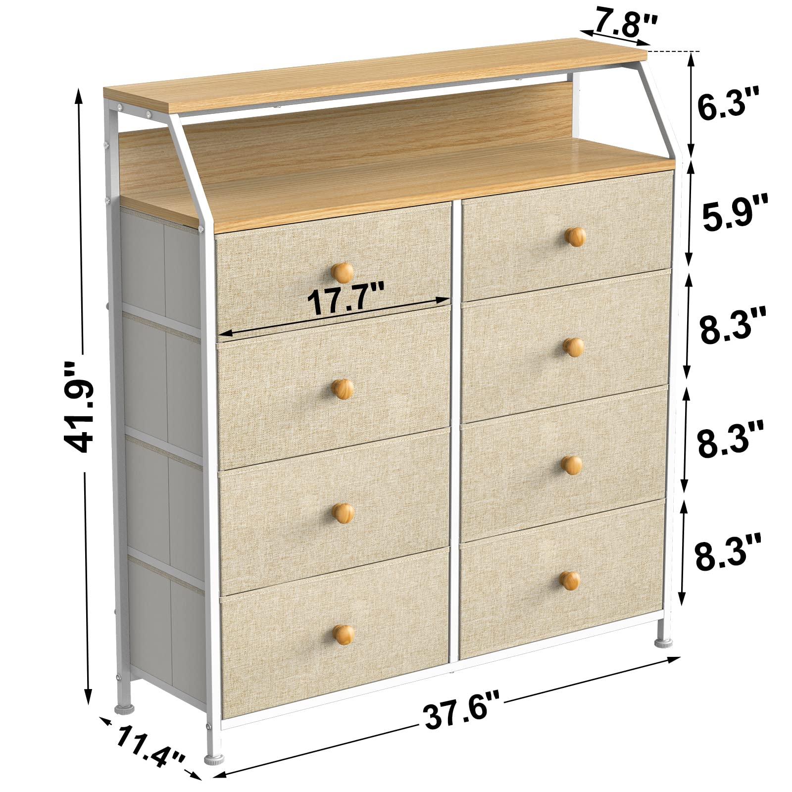 REAHOME 8 Drawer Steel Frame Wood Top Storage Organizer Dresser for Closet, Living Room, and Entryway with 2 Additional Drawer Organizers, Taupe