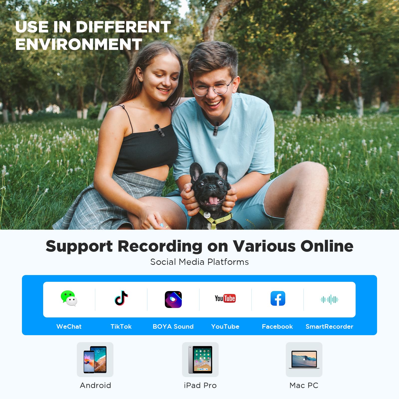BOYA Dual Wireless Lavalier Lapel Microphone for Android SmartPhone Laptop - Omnidirectional USB C Condenser Video Recording Mic for Interview Podcast Vlog YouTube Live Stream (TX+TX+RX)