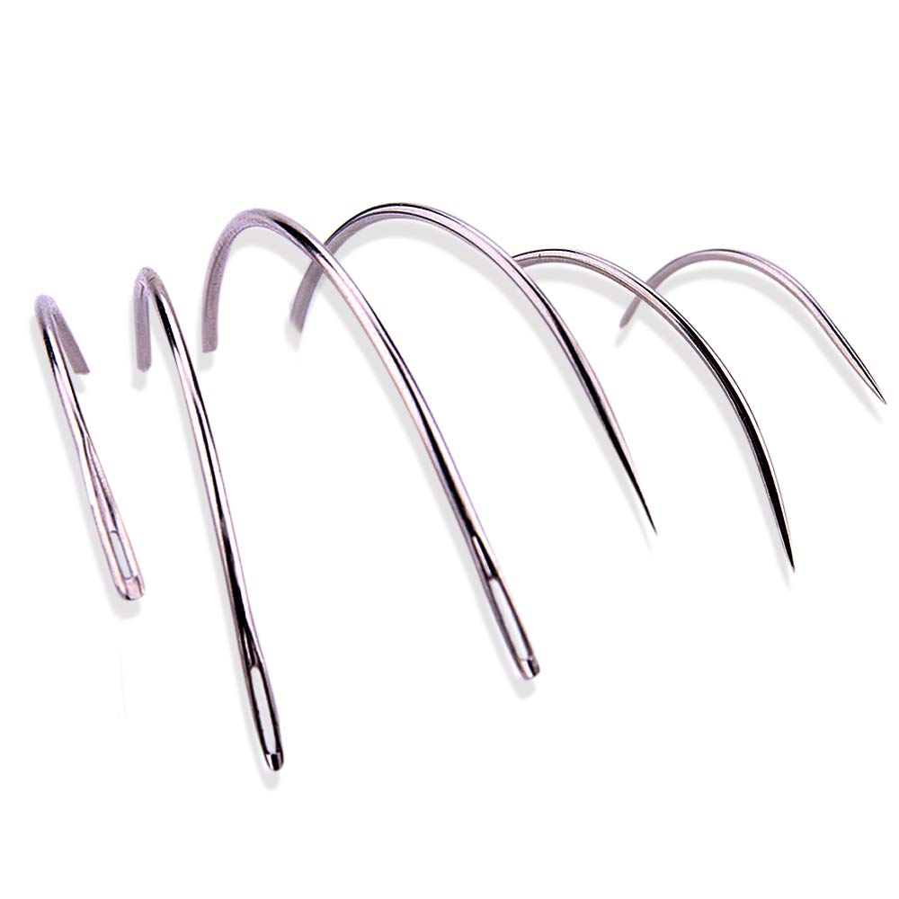 ATRAENTE T Pins Needle and Thread,50 Pieces Wig Pins T Pins for Wigs,20 Pieces C Curved Needle,Needle and Thread for Weave with 1 Roll Thread for Wig Marking