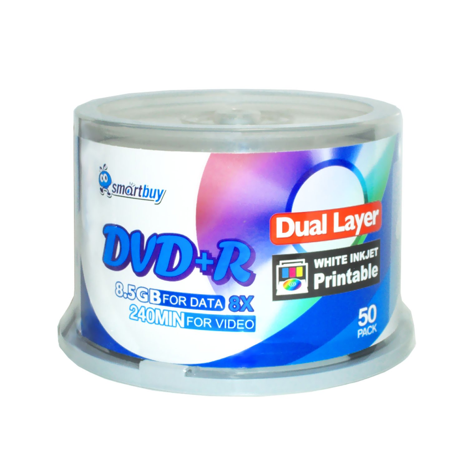Smart Buy 100 Pack DVD+r Dl 8.5gb 8X DVD Plus R Double Layer Printable White Inkjet Blank Data Recordable Media 100 Discs Spindle