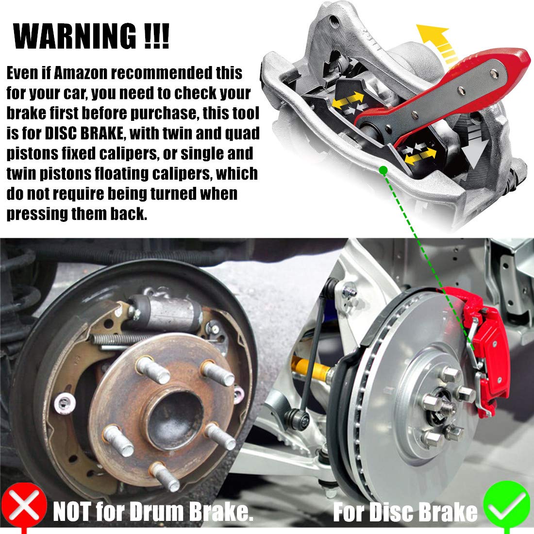 JOJOY LUX Brake Caliper Press Tools, 360 Degree Automotive Swing Ratchet Expander Wrench Brake Pad Spreader Tool with Extra 2PCS Large Plates for Single Twin Quad Sextuplet Piston Disc Brake Caliper