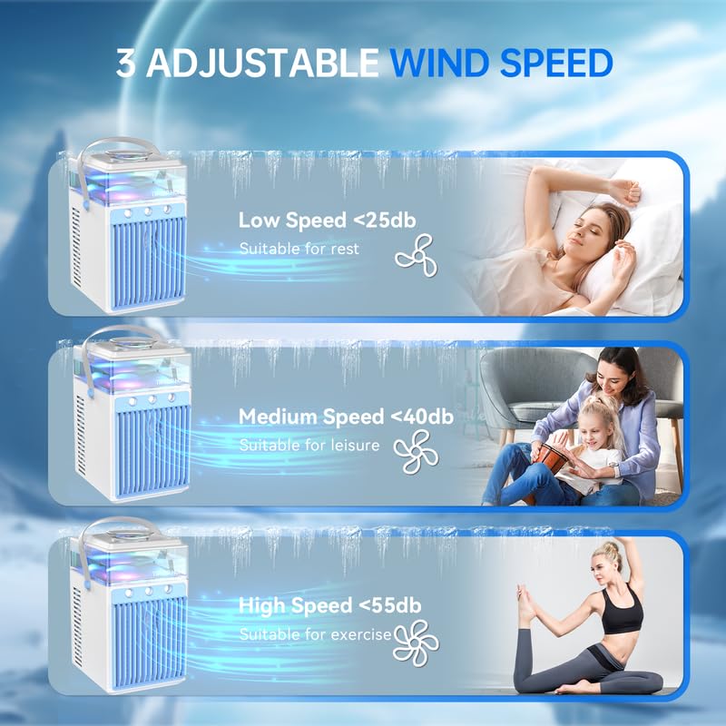 bubbacare Portable Air Conditioners, 4 in 1 Rechargeable Mini Air Conditioner Evaporative Personal Cooler Humidifier with App Control, 800ML Mini AC Desktop Cooling Fan for Office Tent Bedroom