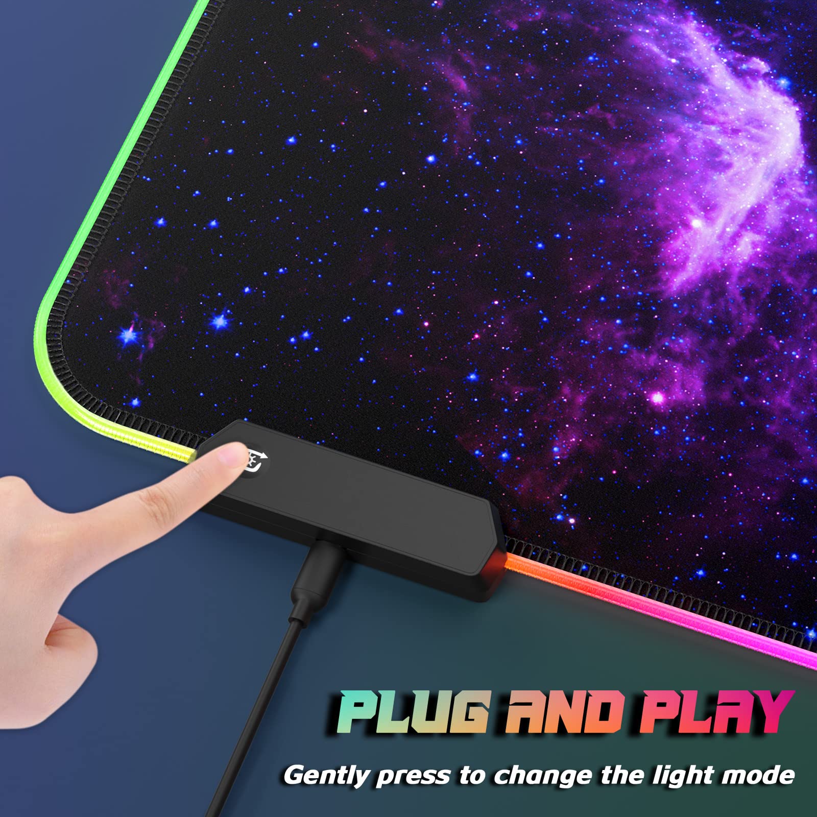 ITNRSIIET RGB Gaming Mouse Pad, Full Desk XL Extended Large Gaming Mousepad, 12 Lighting Modes 30% Thicker Big LED Desk Mat for Gamers, 32 x 12 inches, Mysterious Galaxy
