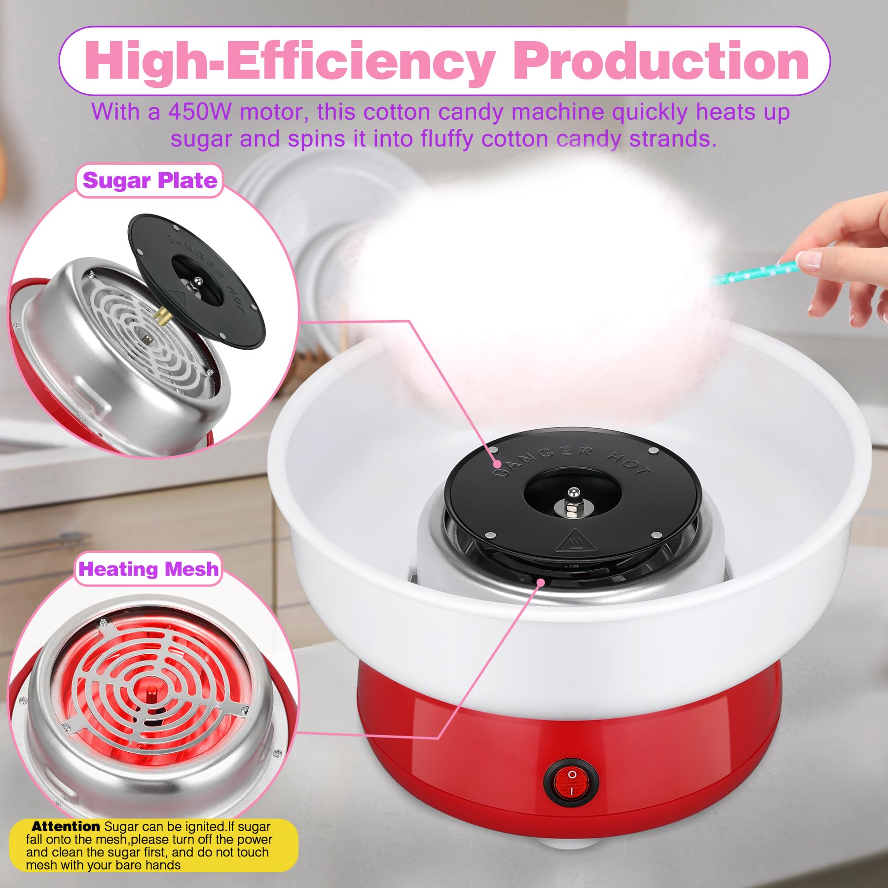 Cotton Candy Machine for Kids,Homemade Portable Cotton Candy Maker for Birthday, DIY, Party Gatherings,Christmas Halloween Gift