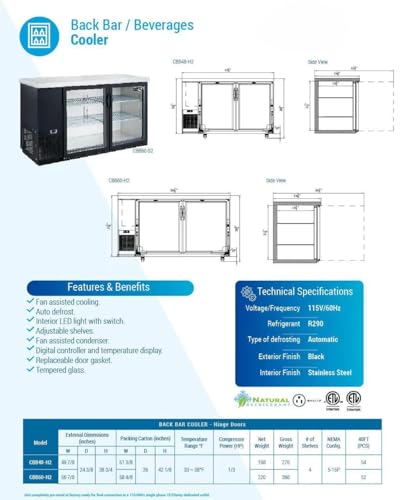 Elite Kitchen Supply Commercial Beer Back Bar Cooler Refrigerator, ETL NSF 2 Glass Door Bottle Display Fridge Cooler Merchandiser, LED Lighting, 60" W 15.8 cu.ft. Black CBB60H
