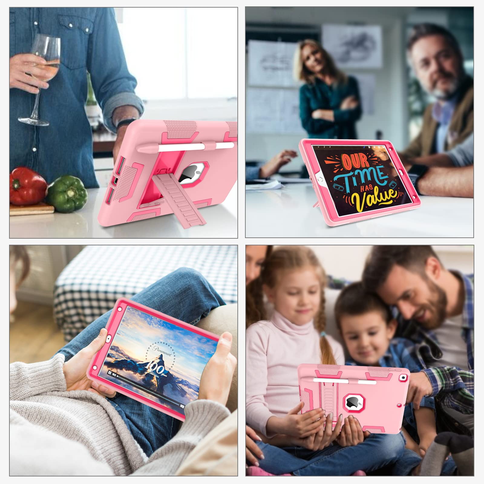 BENTOBEN for iPad 9th Generation Case, iPad 8th Generation Case, iPad 7th Gen Case, iPad 10.2 2021/2020/2019 Case, Heavy Duty 3 in 1 Rugged Shockproof Protective Stand Kids Covers, Pink/Red