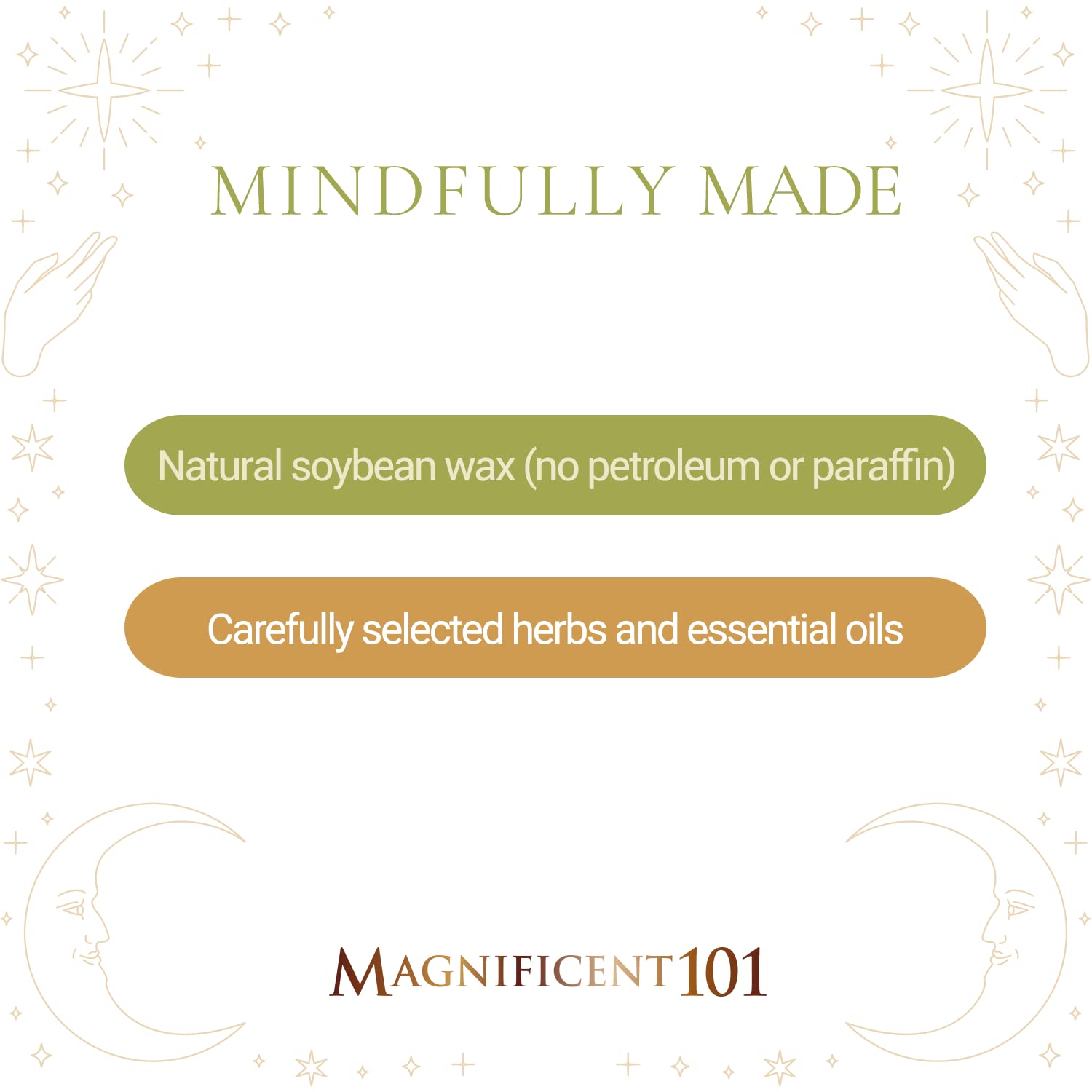 Magnificent 101 Spiritual Wealth Vibes 6-oz. Candle in Tin Holder; 100% Natural Soy Wax with Sage & Clove Essential Oils for Aromatherapy, Energy Cleansing, Meditation & Intention Setting; Great Gift