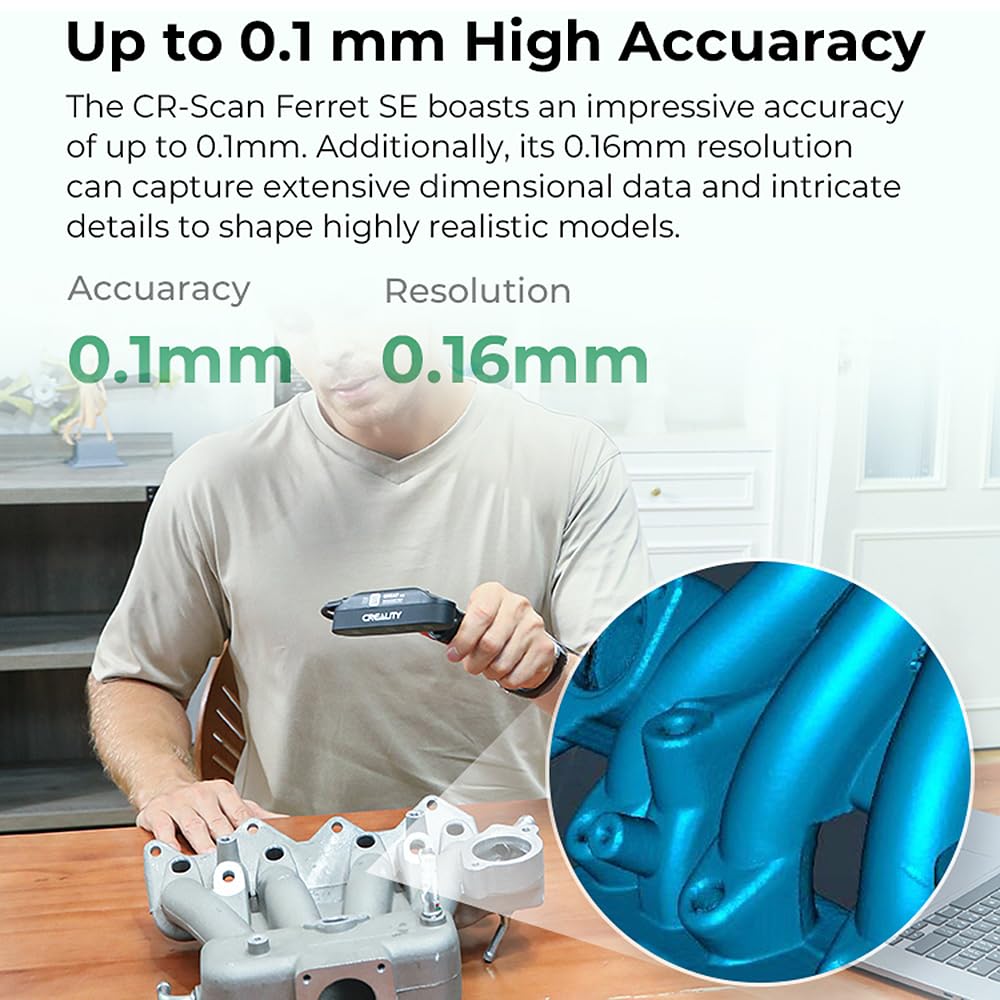 CR-Scan Ferret SE Scanner Portable and Handheld 30fps Scaning Speed 0.1mm Accuracy ASIC Chipset Dual Mode Scanning with 30fps Scan Speed Dual Mode Scanning Support Full Color Scan for