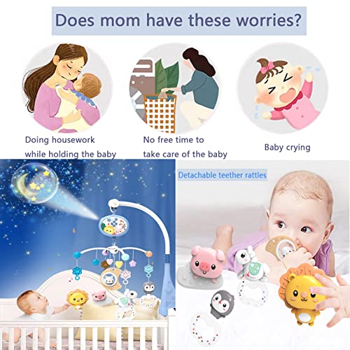Remote Control Crib Toy,with Remote Starry Sky Projector and Crib Hanging Toy, Can Be Rotated 360°,Timed,Musical,Baby Cradle Mobile Toy, Suitable for Newborn Baby Gifts (Blue + Charging Models)