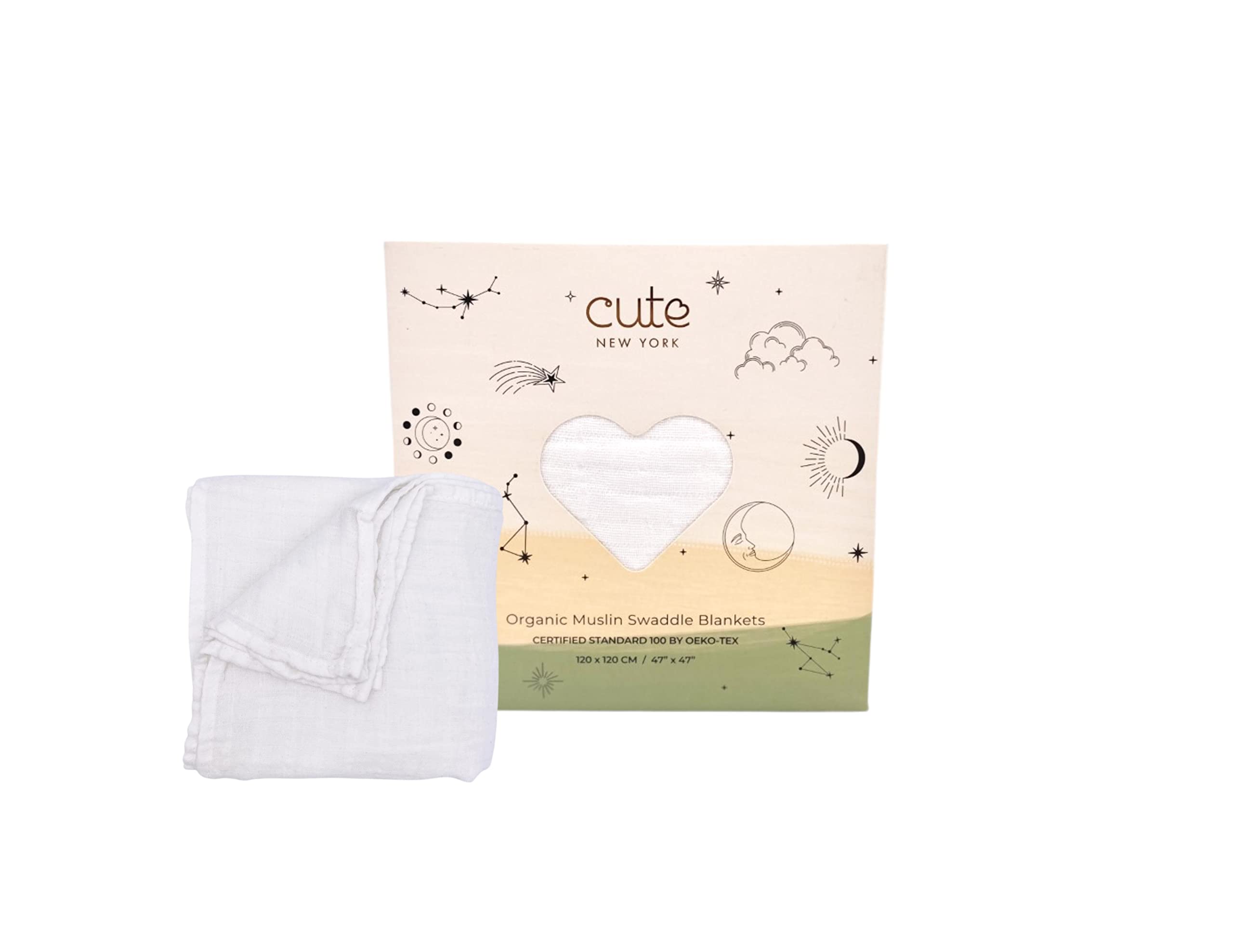 Cute New York Organic Muslin Swaddle Blankets for New Born Boys Girls (Single White)