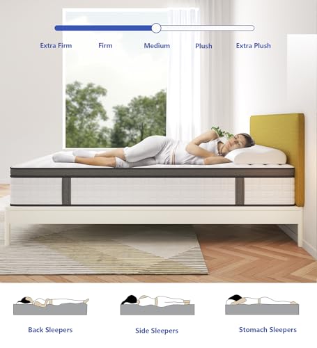 elitespace 10 Inch Memory Foam Hybrid Medium Firm Queen Mattress, Breathable Soft Pressure Relief