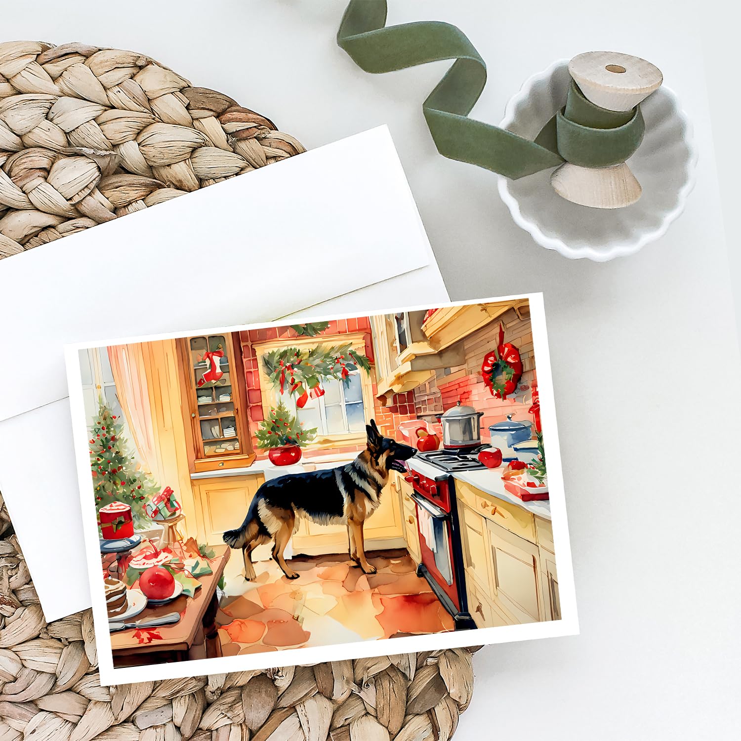 Caroline's Treasures DAC3796GCA7P German Shepherd Christmas Cookies Greeting Cards Pack of 8 Blank Cards with Envelopes Whimsical A7 Size 5x7 Blank Note Cards