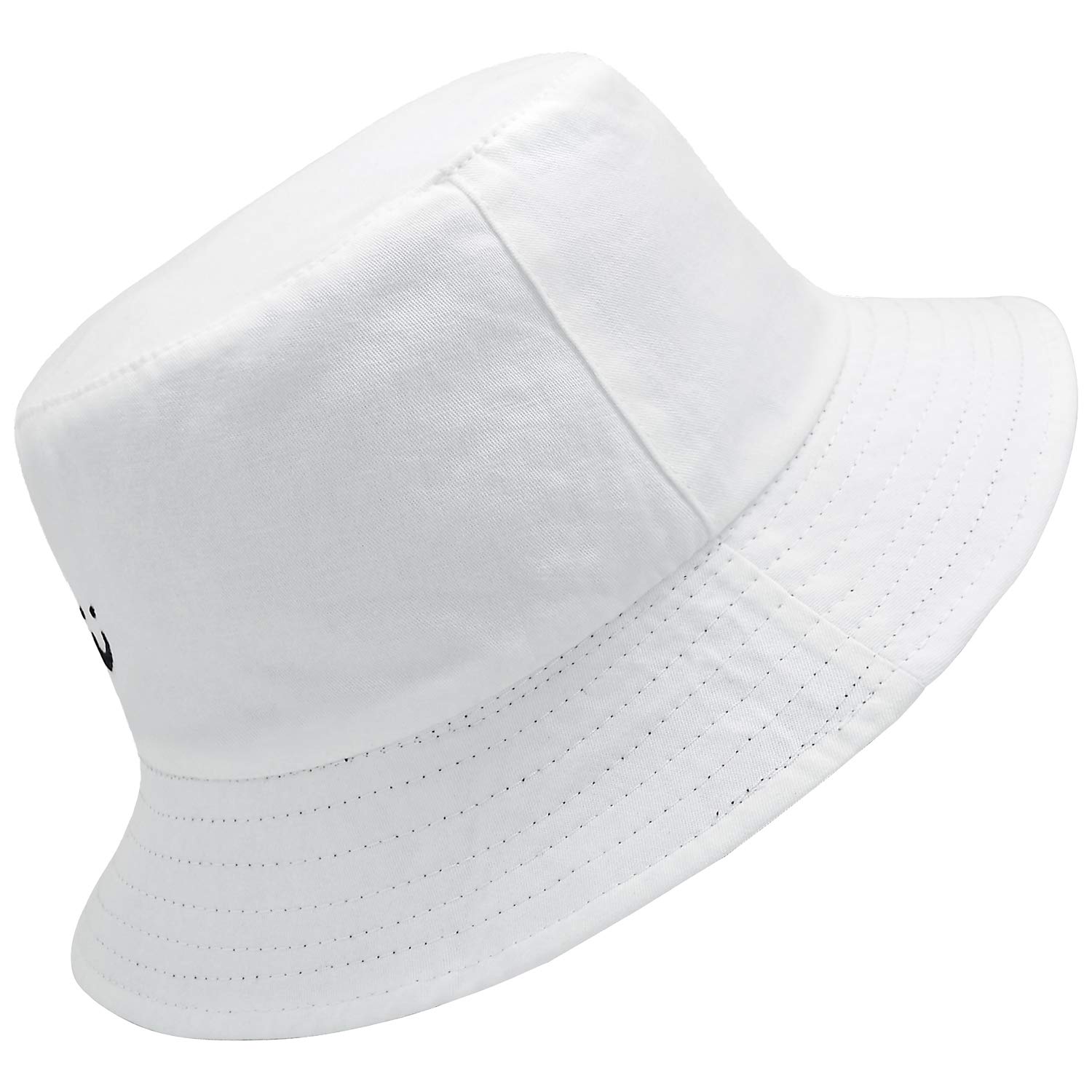 Bucket Hat Unisex 100% Cotton Smile Face Embroidery Reversible Hat Travel Bucket Beach Sun Hat Outdoor Cap