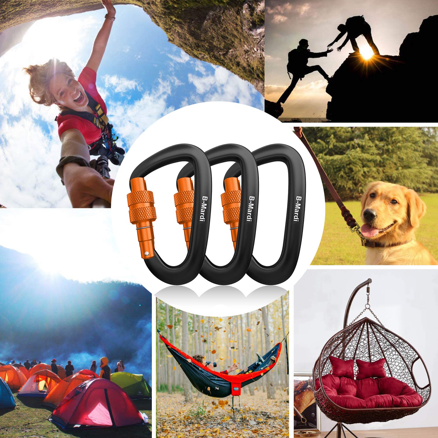B-Mardi Carabiner Clips Heavy Duty 12kN (2697 lbs)-Lightweight Locking Carabiners for Camping, Hiking, Hammock, Dog Leash Harness, Outdoor and Gym etc, Keychains& Utility 