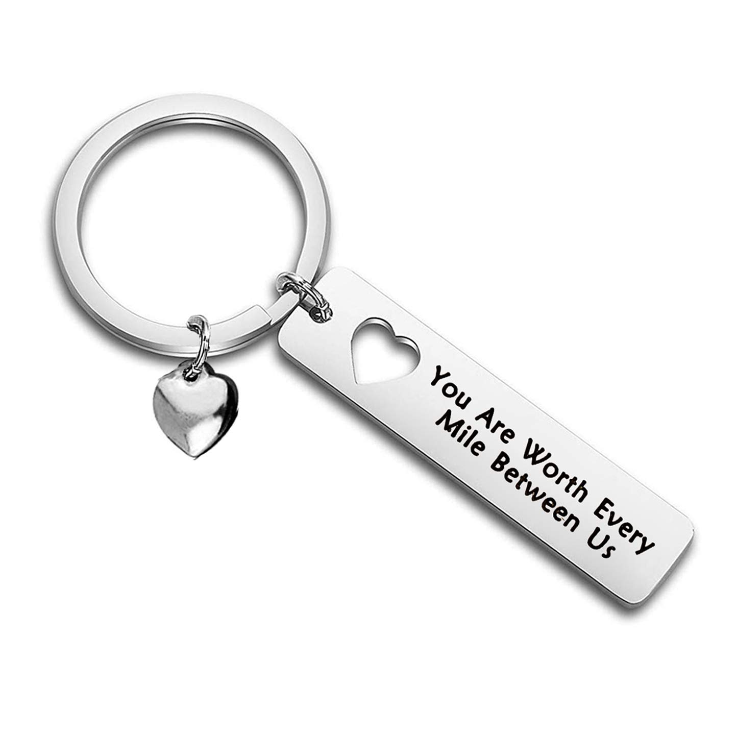 BEKECH Long Distance Relationship Gift Love Keychains for Couples You Are Worth Every Mile Between Us Keyring Going Away Jewelry Boyfriend Girlfriend Deployment Gift (silver)