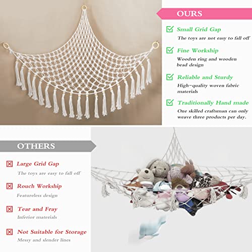 Sideim Stuffed Animal Toy Hammock,Hanging Toy Net Organizer for Stuffed Animal Storage,Corner Animal Net Holder for Bedroom Playroom Nursery Decor