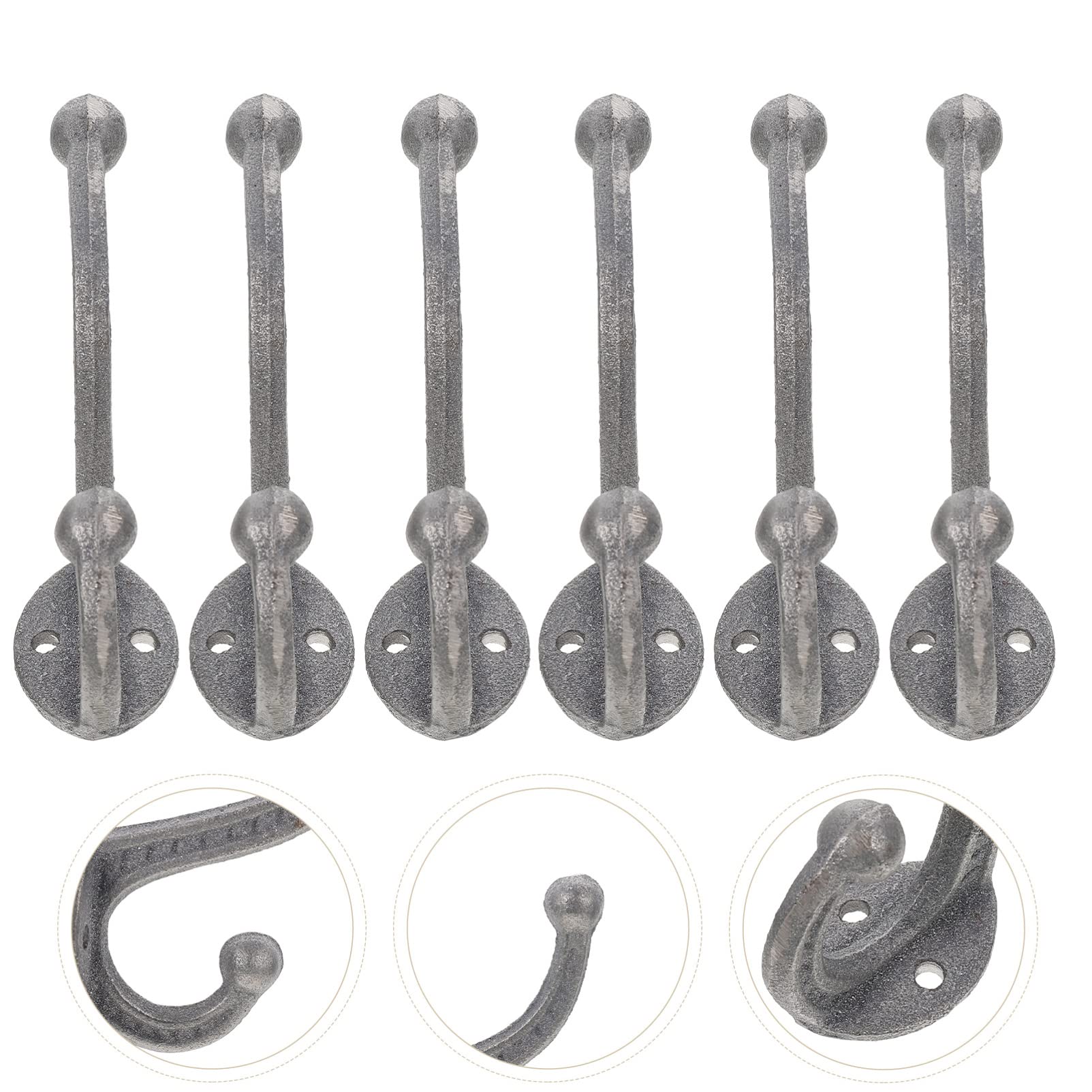 Cabilock 6pcs Double Cast Iron Hook Wall Hangers for Clothes Coat Hooks Retro Keychain Bathroom Hooks Spatula Storage Hook Office Hanger Hook Towel Hooks Wrought Iron Hat Rack