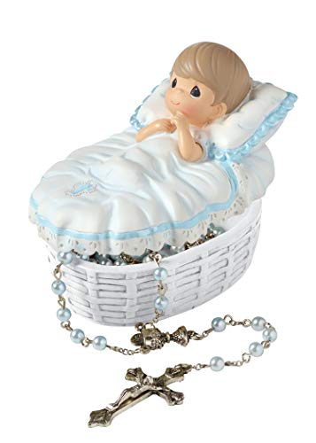 Precious Moments, Baptized In His Name Resin Box With Rosary, For Boy, 153407