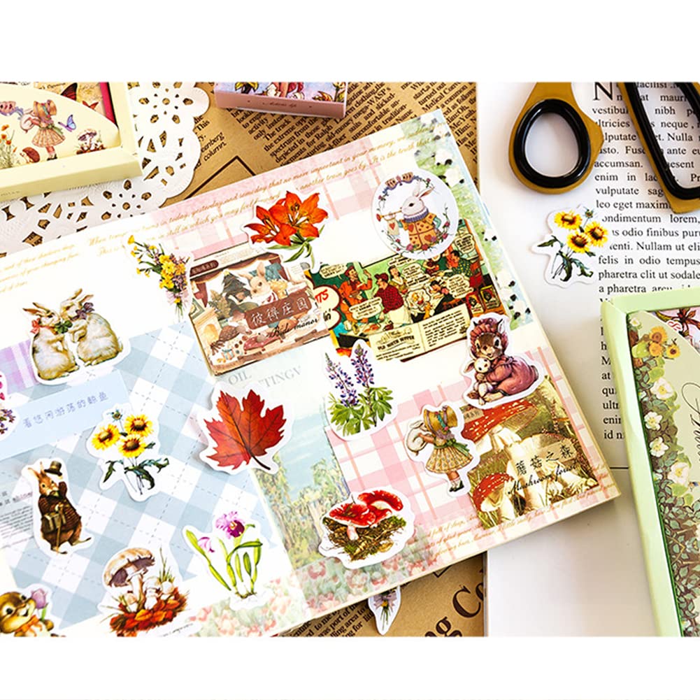 Cute Scrapbook Stickers Pack(300 Pieces)Butterfly Mushroom Flower Angel Peter Rabbit Small Size Decal Seals Set for Planner,Bullet Journaling,Junk Journal,Retro Crafts,Decoupage Stationary Supplies(Secret Garden)