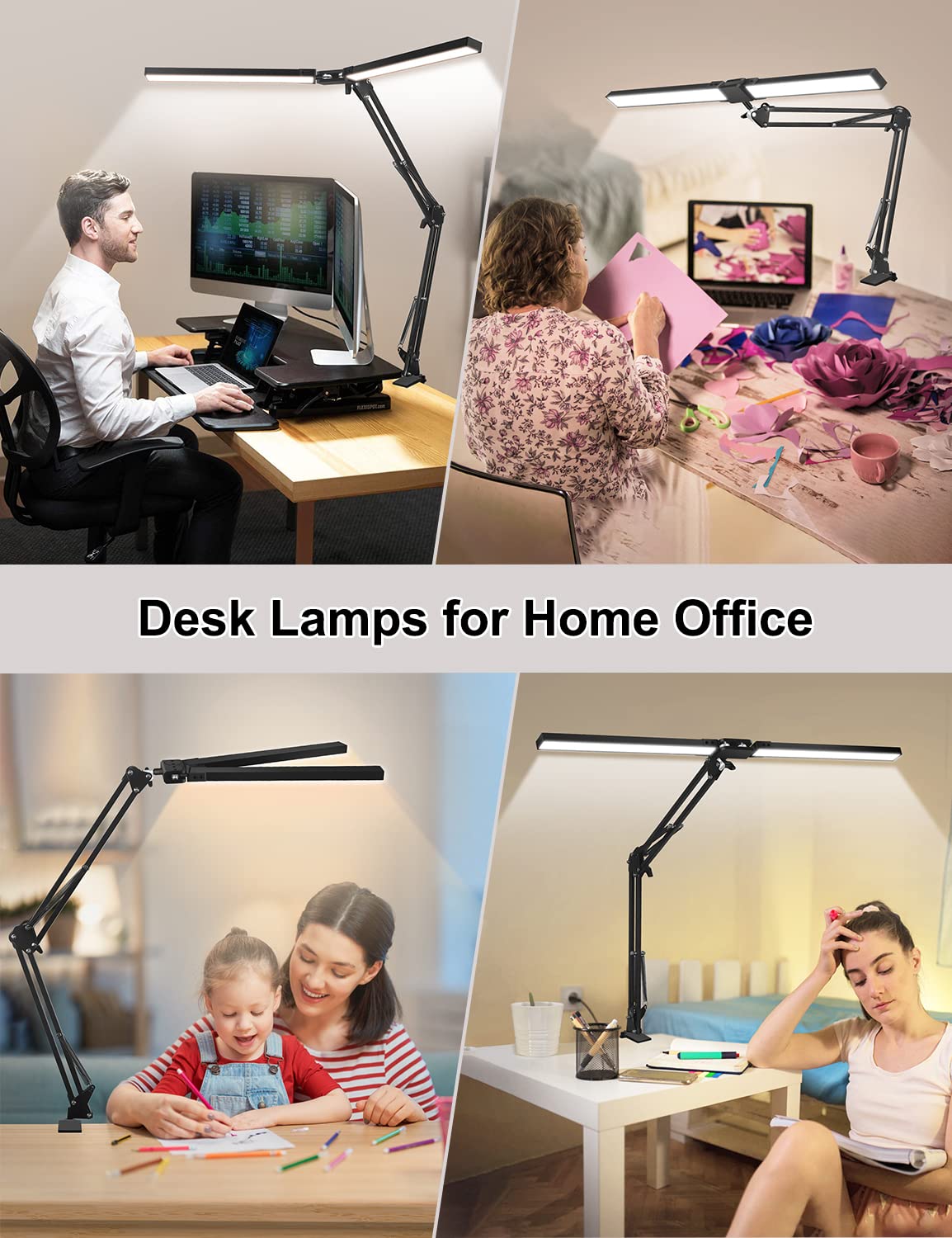 BRISON Double Head LED Desk Lamp, 24W for Home Office with 160 LED Beads, Swivel Arm Architect Desk Light with Clamp, 3 Lighting 10 Brightness, Adjustable Table Light for Read/Monitor/Work