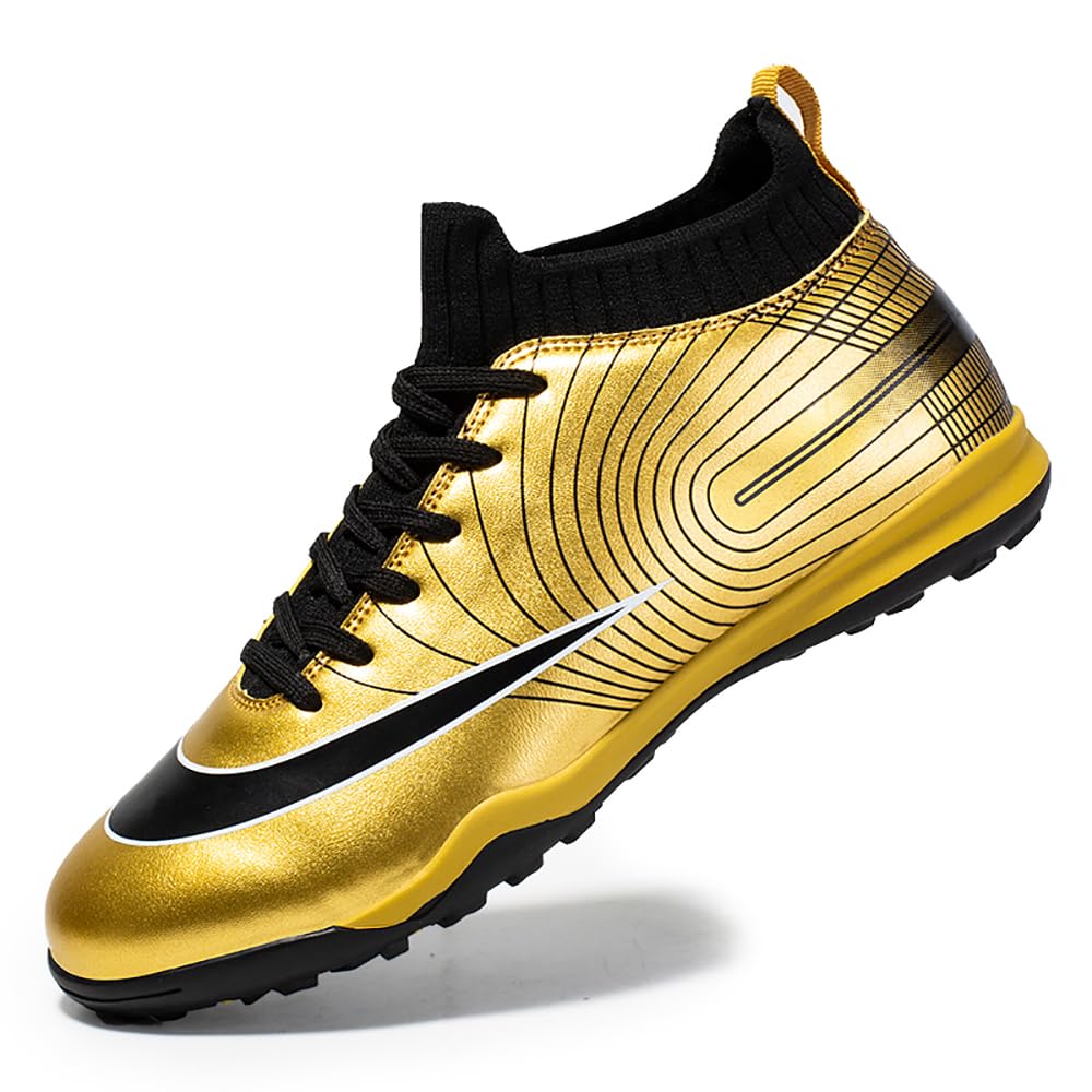 AVCITY Men's Soccer Shoes High-top Spikes Football Shoes Breathable Comfortable Cleats Outdoor Indoor Unisex Sneaker (Golds, Adult, Men, Numeric_4, Numeric, us_Footwear_Size_System, Medium)