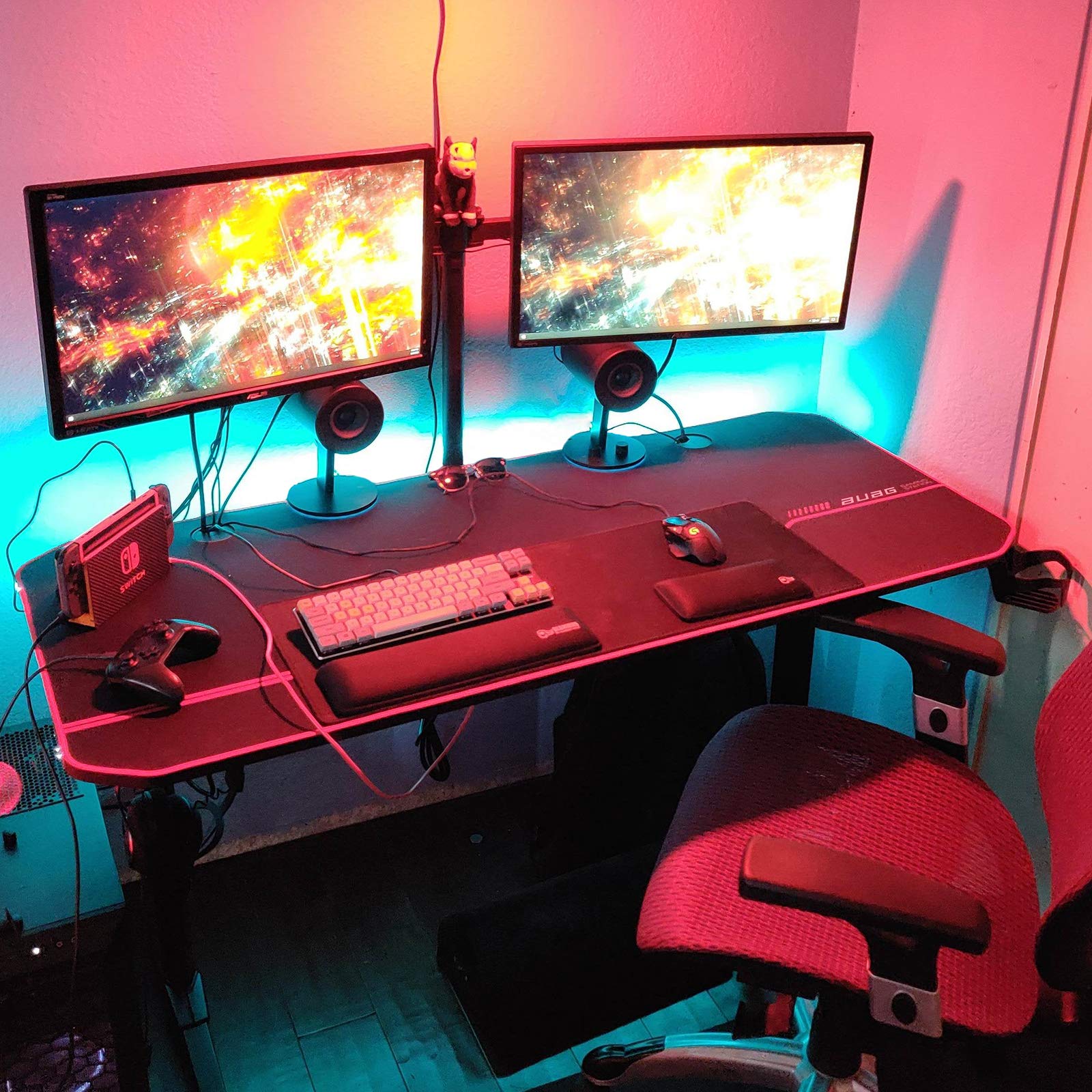 AuAg 55" Enhanced Larger Gaming Desk with Free Mouse Pad, Cup Holder Headphone & Speaker Hook, Powerful Cabling Management Home Office Computer PC Streamer Desk
