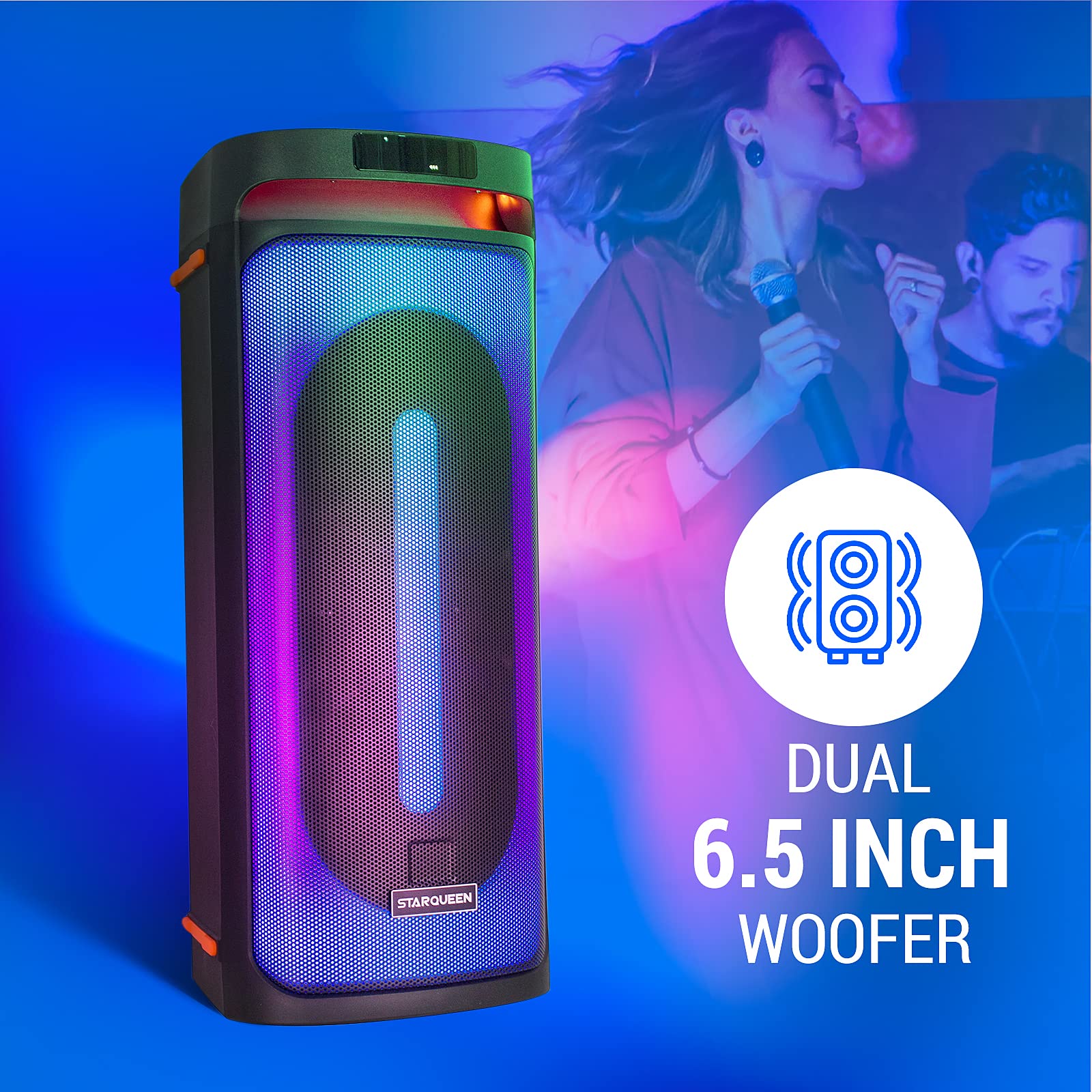 Portable Karaoke Speaker Karaoke Machine System 200 Watt Peak Power Bluetooth for Adults Kids PA Stereo with Dual 6.5" Woofer, DJ Lights, 2 Wireless Mics, LCD Screen, Recording/MP3/USB/TF