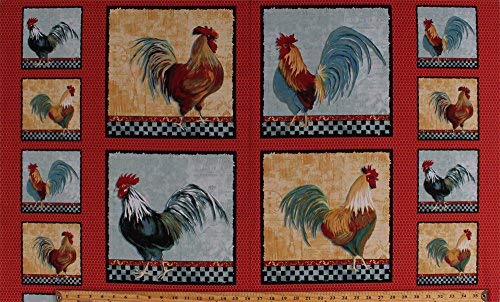 Panel Roosters Farm Fowl Barnyard Birds Poultry Cockerel Country Kitchen Cotton Fabric Panel (D562.15)
