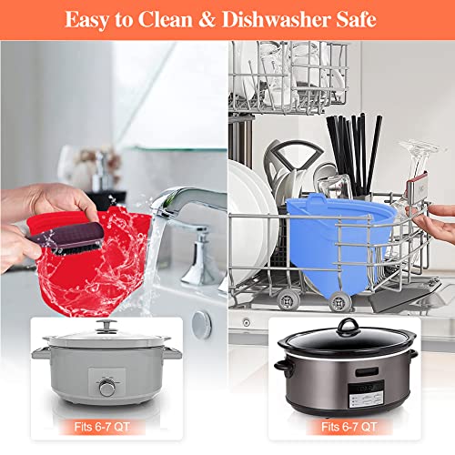 Nantala Slow Cooker Liners, 2 IN 1 Silicone Slow Cooker Divider Liners for 6 Quart Pot, BPA-Free & Reusable & Dishwasher Safe, Cooking Liners for Crock-Pot 6-7 Quart Oval Slow Cooke(Red+Blue)