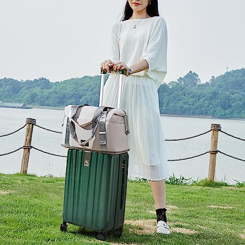 Hanke Expandable Tote Bag Foldable Duffle Bag for Travel Carry on Weekend Bag for Women with Adjustable Shoulder Strap Gym Bag for Men Garment Bag.(Dune Grey)