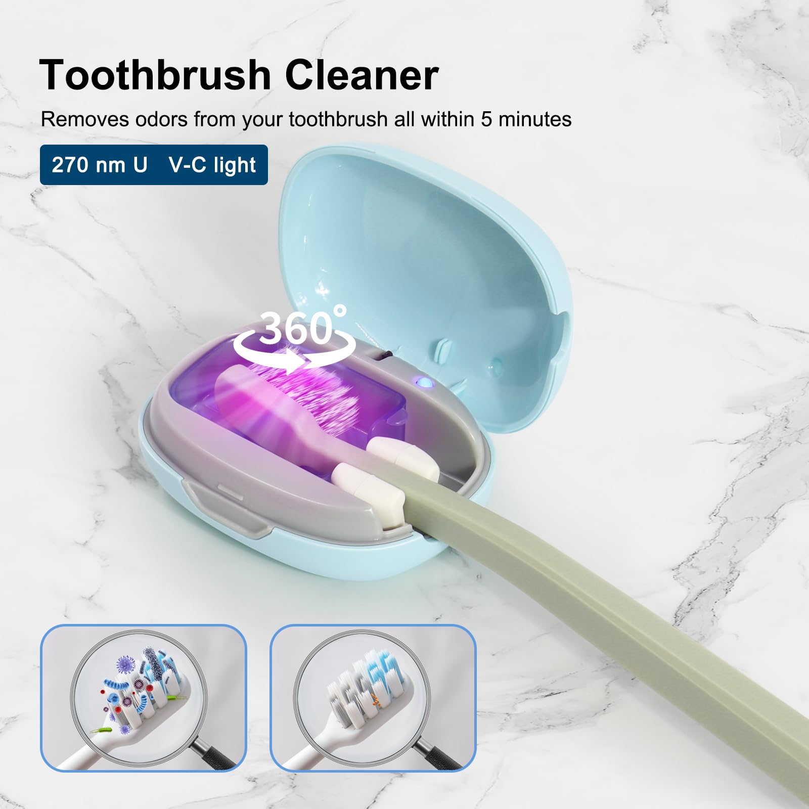 ELMWAY Toothbrush Holder, Toothbrush Cleaner Case, Portable USB Charging Toothbrush Cover with U V-C Light, Travel Toothbrush Holder