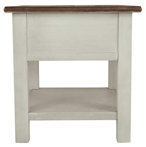 Signature Design by Ashley Bolanburg Farmhouse Square Two Tone End Table, Antique Cream