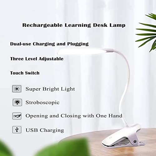 BiteBoom Portable Clip-On LED Reading Light - USB Rechargeable Lamp with 3 Brightness Levels, Adjustable Neck, Long Battery Life, Compact Design for Kindle, Bed Headboard, and More